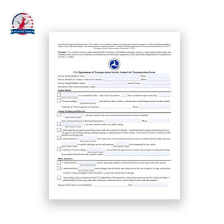 Order Service Dog Air Department of Transportation DOT Form